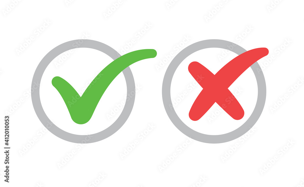 Check mark icons. Green tick and red x. Symbols of approval. Stock ...