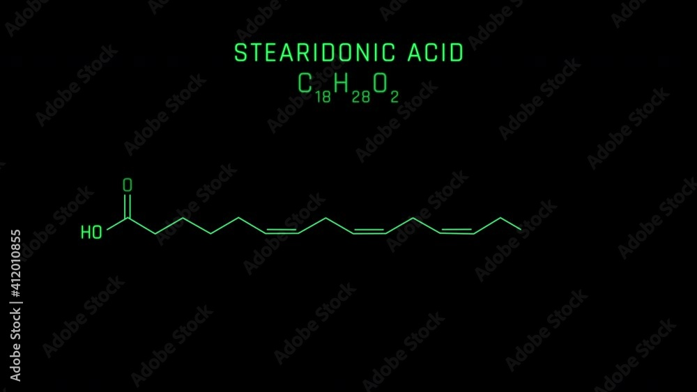 Stearidonic acid or SDA Molecular Structure Symbol Neon Animation on ...