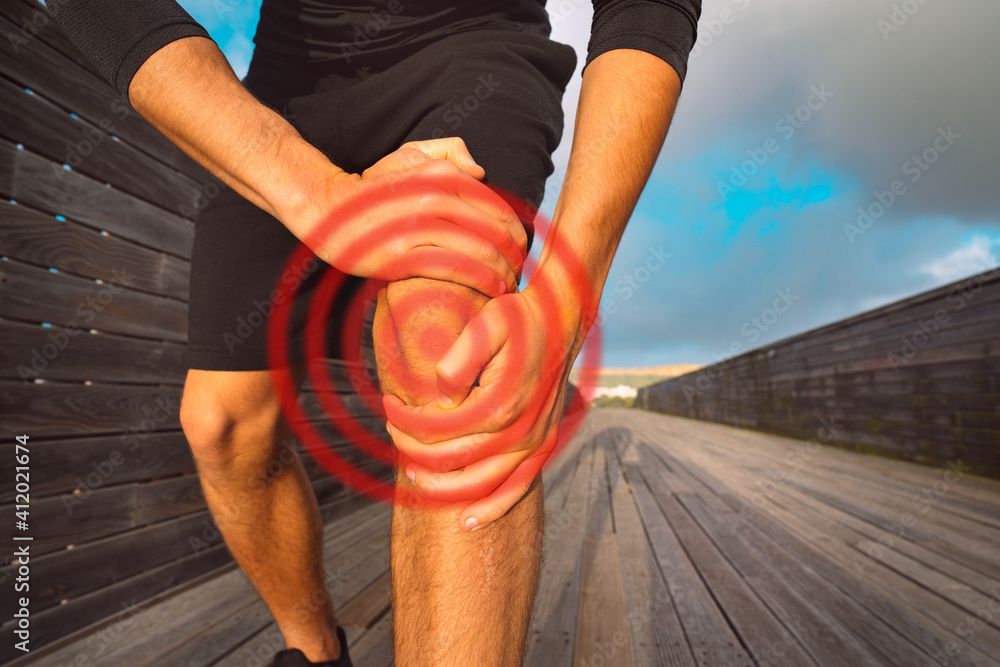 Man suffering from knee injury and pain. Meniscus Injury, dislocated ...