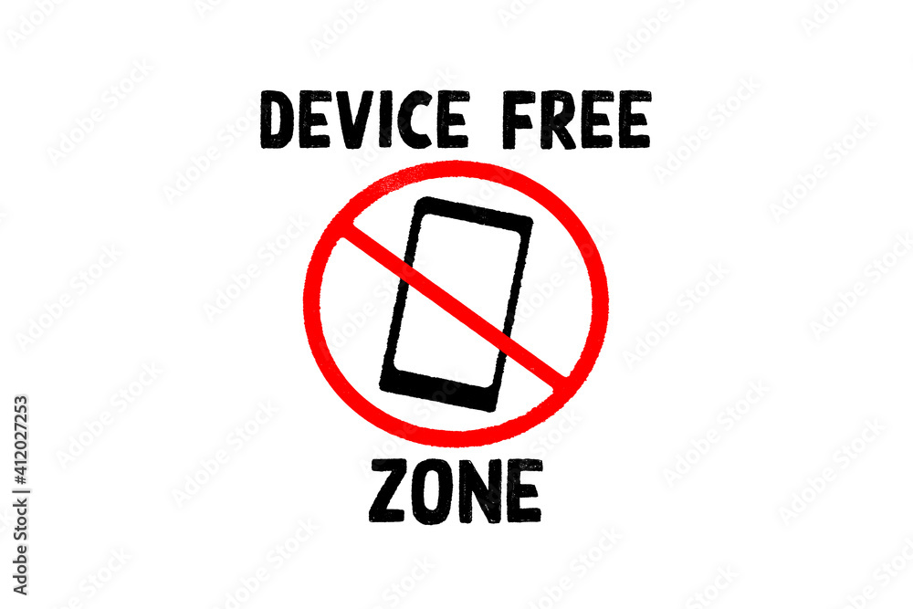 Device free zone icon and text, stop using smartphone and digital ...