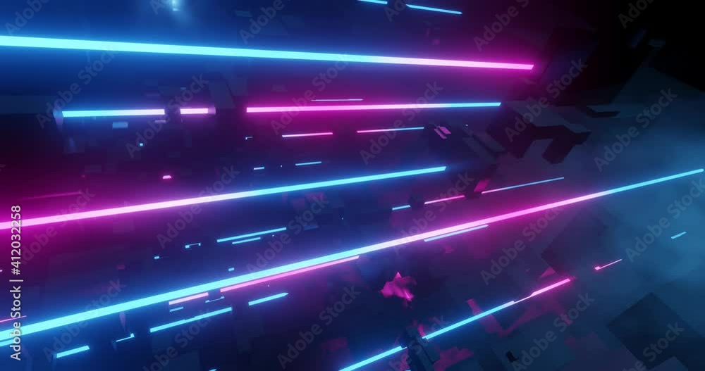 Neon High Tech Digital Concept with Camera Pan. Abstract lights with ...