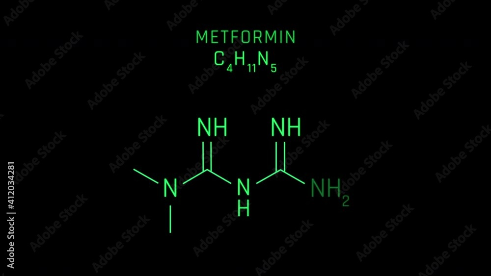 Metformin Molecular Structure Symbol Neon Animation on black background ...