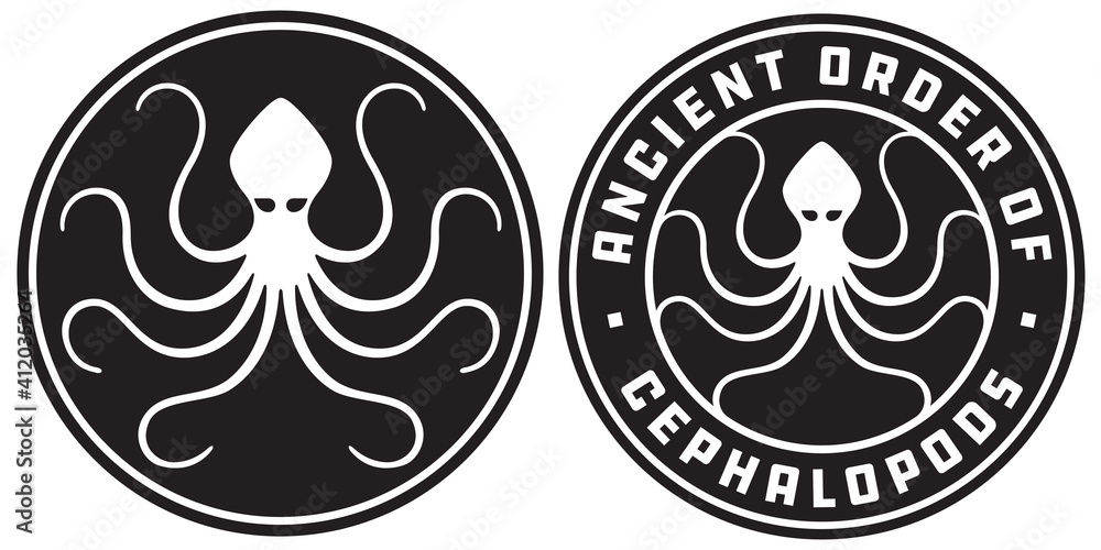 Octopus badge, logo, or emblem designs. Set of two vector badges ...
