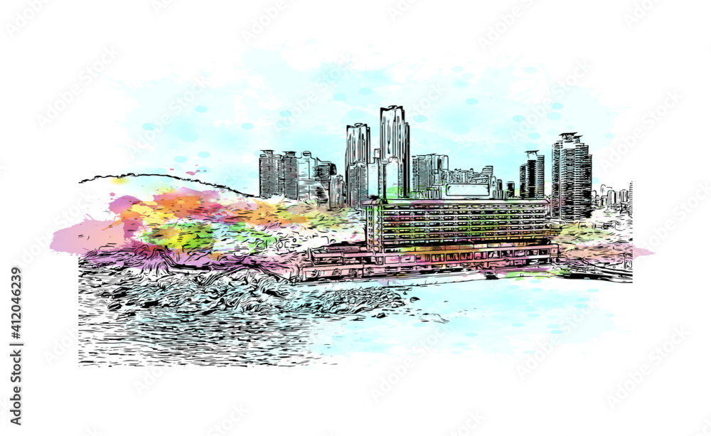 Building view with landmark of Busan is the city in South Korea ...