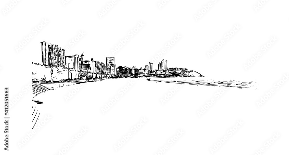 Building view with landmark of Busan is the city in South Korea. Hand ...