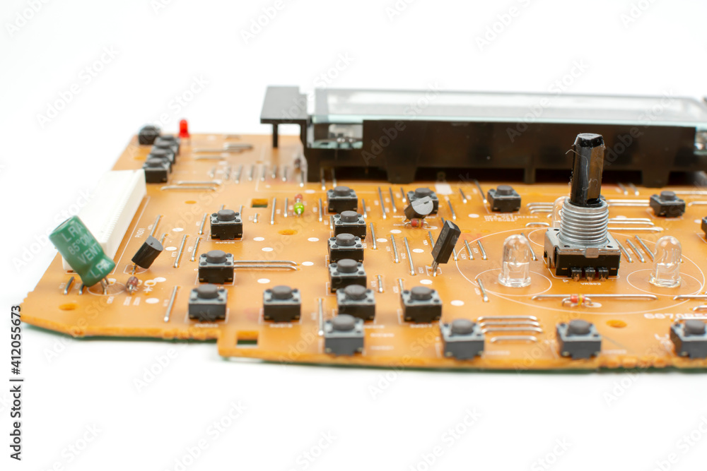 components of microprocessor devices are installed on a printed circuit ...