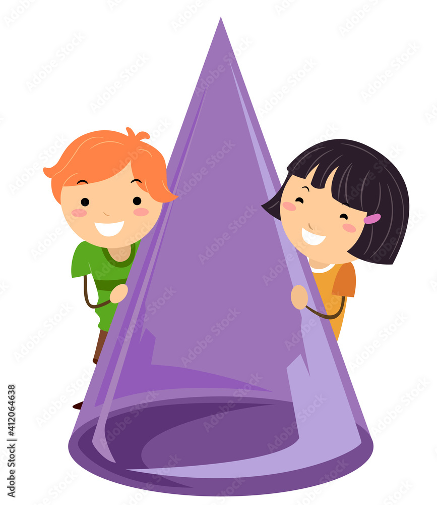 Stickman Kids Common Shape Cone 3D Illustration Stock Vector | Adobe Stock