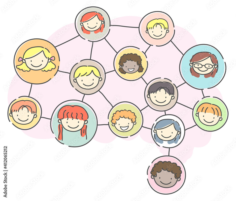 Stickman Kids Heads Brain Connect Illustration Stock Vector | Adobe Stock