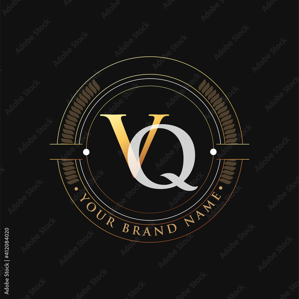 initial letter logo VQ gold and white color, with stamp and circle ...