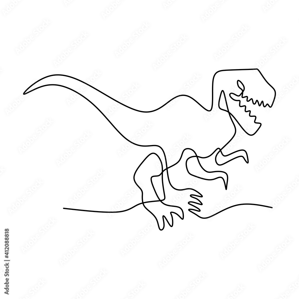 Single continuous line drawing of tyrannosaurus rex. Wild animal ...