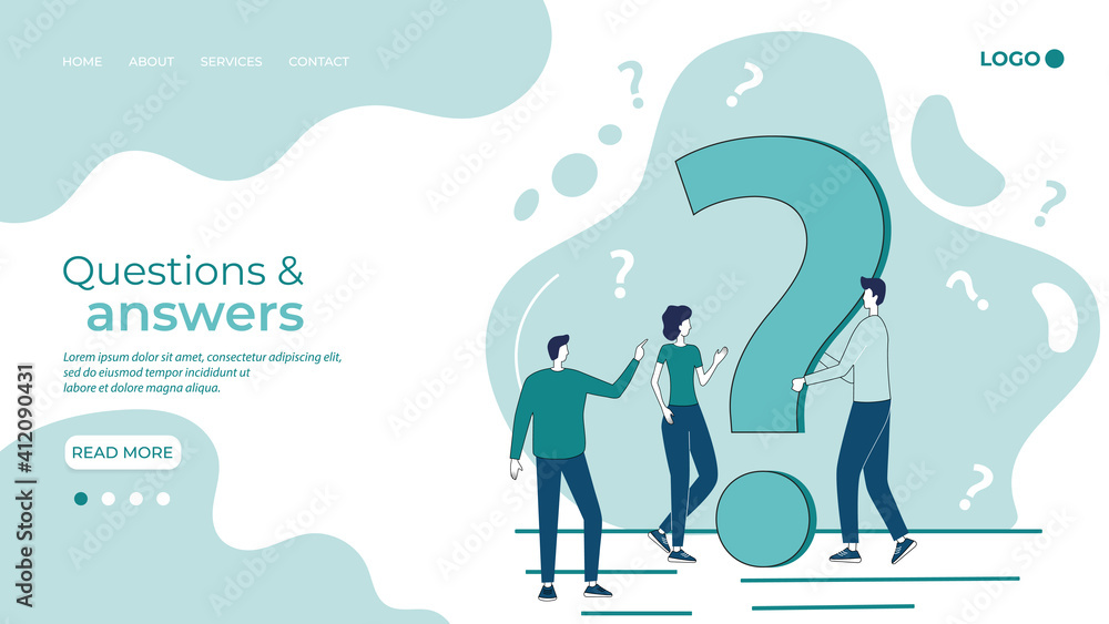 Questions and answers.Businessmen search for answers and solve problems ...