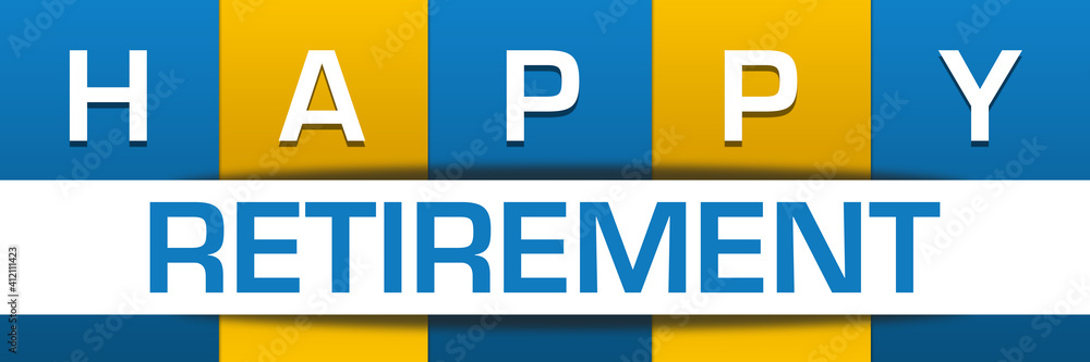 Happy Retirement Yellow Blue Boxes White Horizontal Text Stock ...