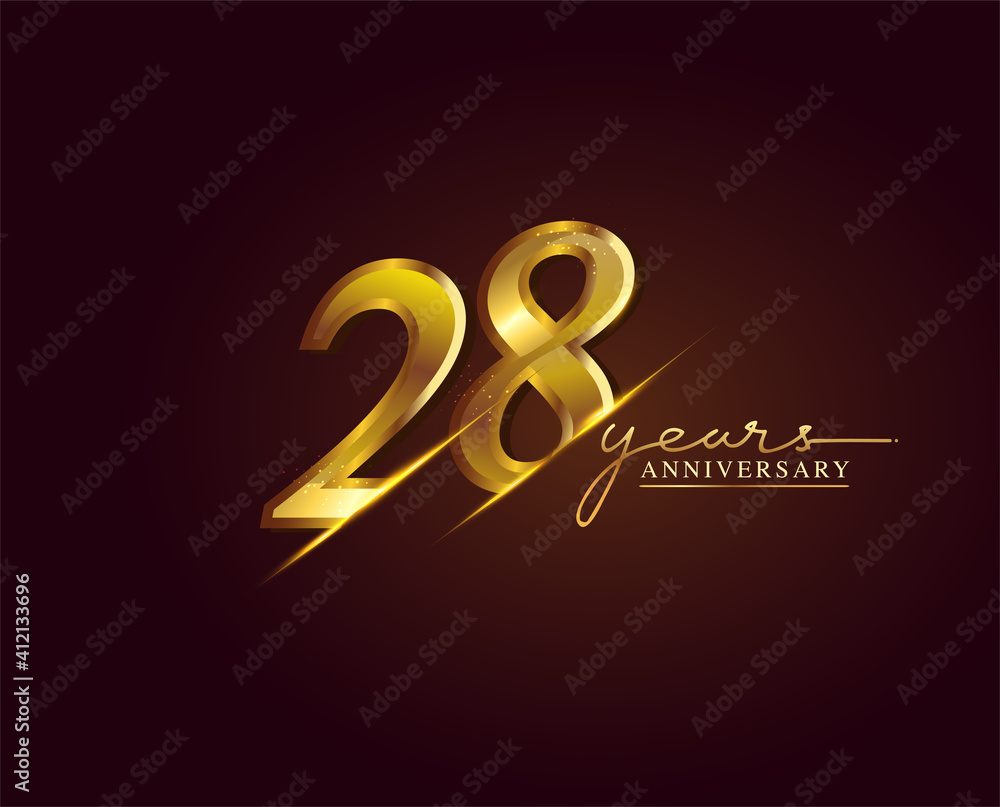 28 Years Anniversary Logo Golden Colored isolated on elegant background ...