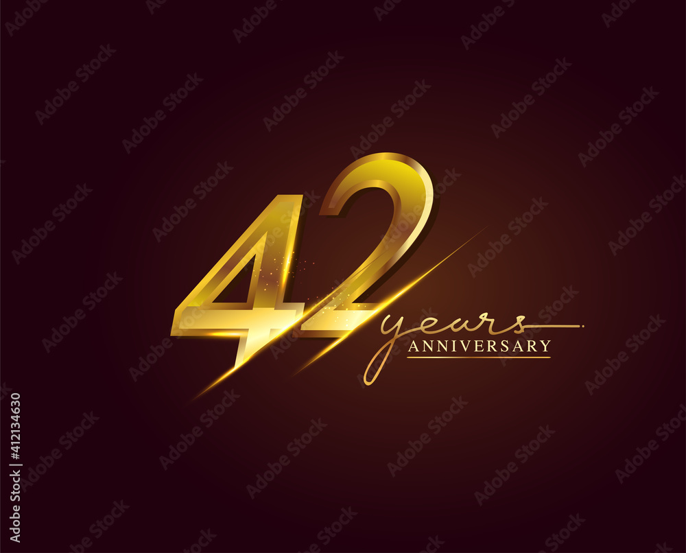 42 Years Anniversary Logo Golden Colored isolated on elegant background ...