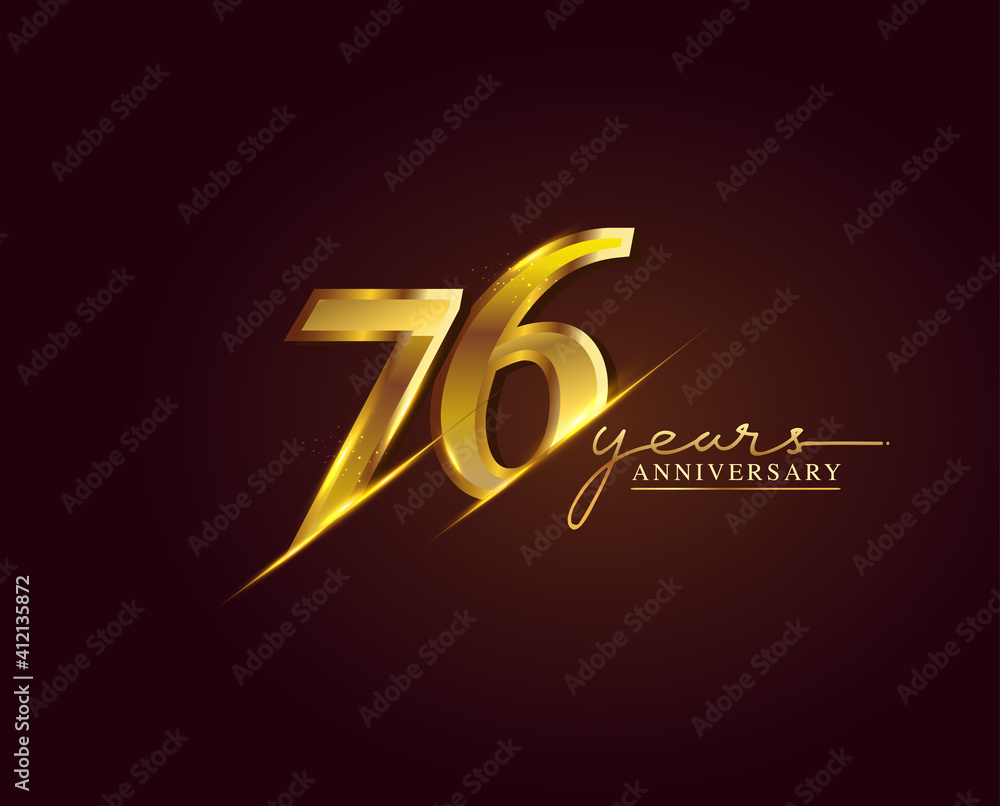 76 Years Anniversary Logo Golden Colored isolated on elegant background ...