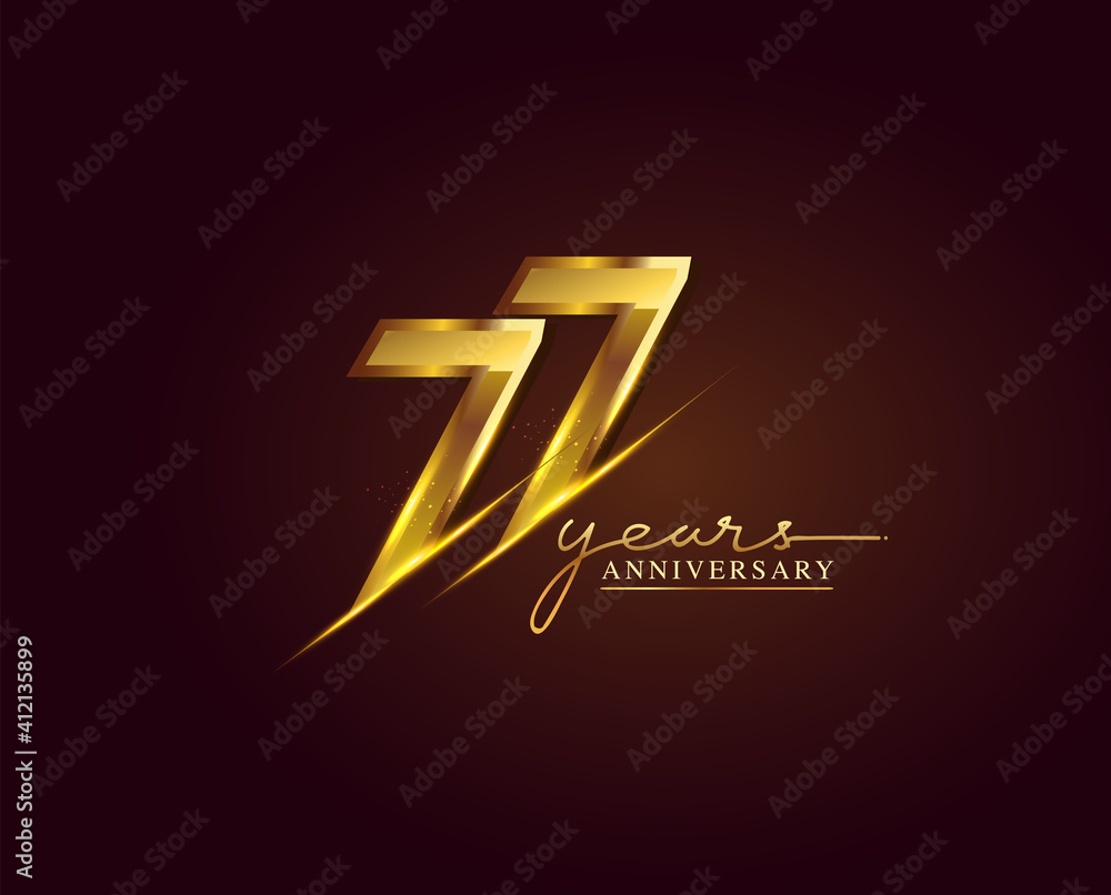 77 Years Anniversary Logo Golden Colored isolated on elegant background ...