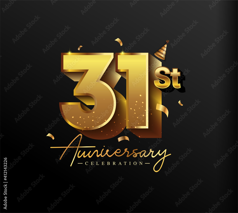 31st Anniversary Logotype with Gold Confetti Isolated on Black ...