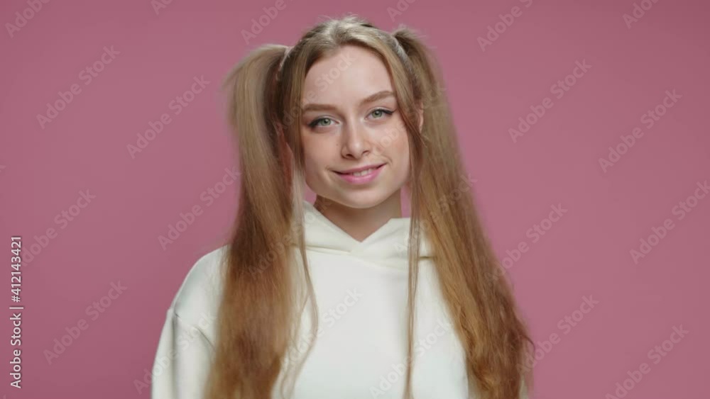 Dancing Happy Girl with Long Blonde Hair Shaking Rhythmically Moving ...