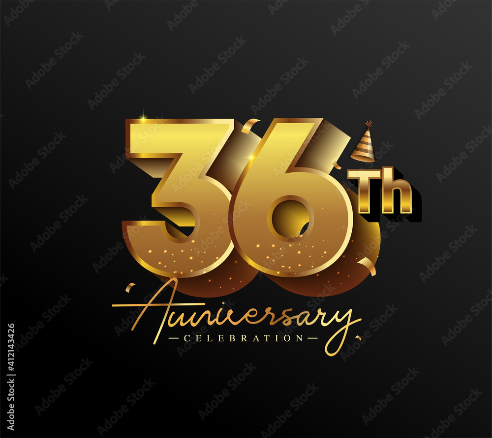 36th Anniversary Logotype with Gold Confetti Isolated on Black ...