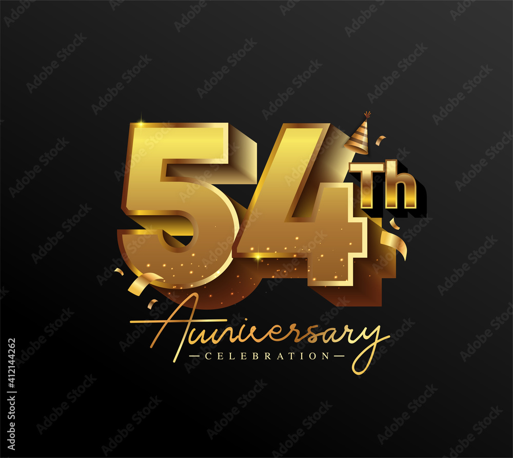54th Anniversary Logotype with Gold Confetti Isolated on Black ...