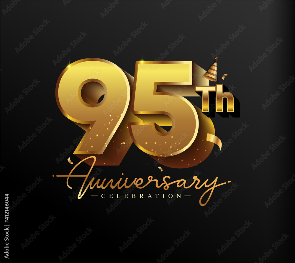 95th Anniversary Logotype with Gold Confetti Isolated on Black ...