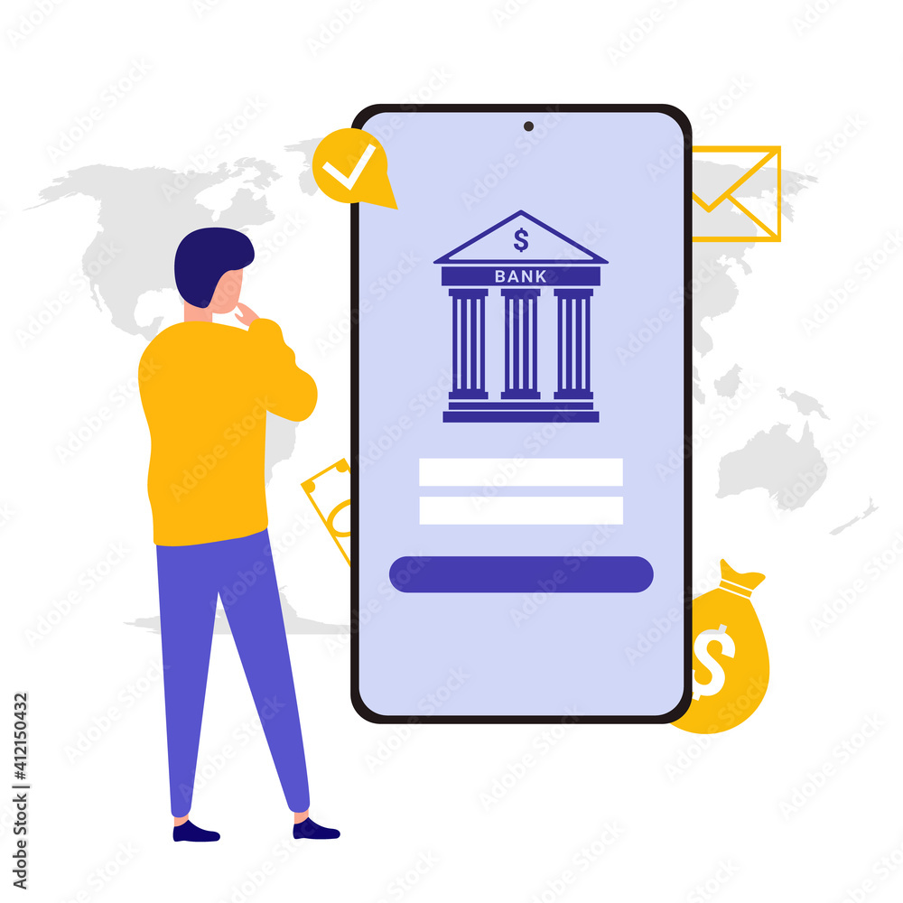 Mobile banking concept illustration of people using app for money ...