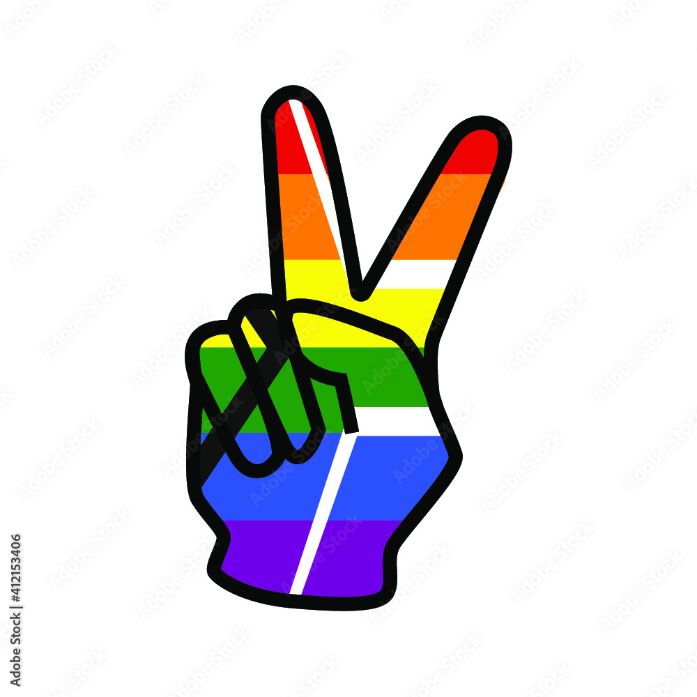 Vector illustration of the V-sing filled with rainbow coloured LGBTQ ...