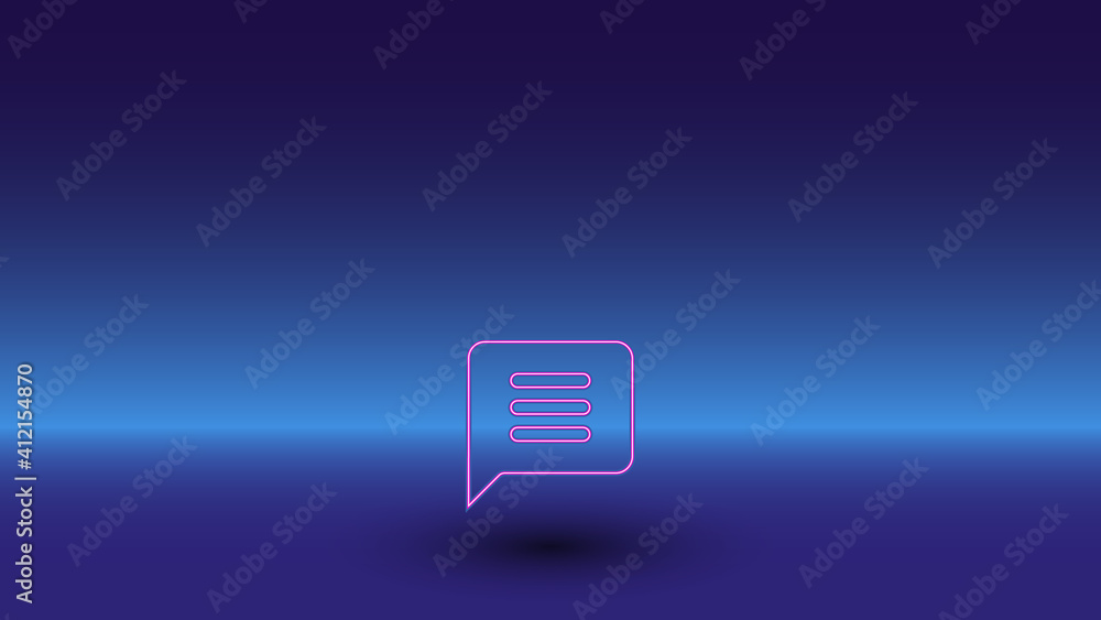 Neon chat symbol on a gradient blue background. The isolated symbol is ...