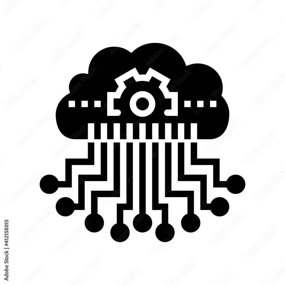 cloud storage and working process neural network glyph icon vector ... cloud storage and working process neural network glyph icon vector ...