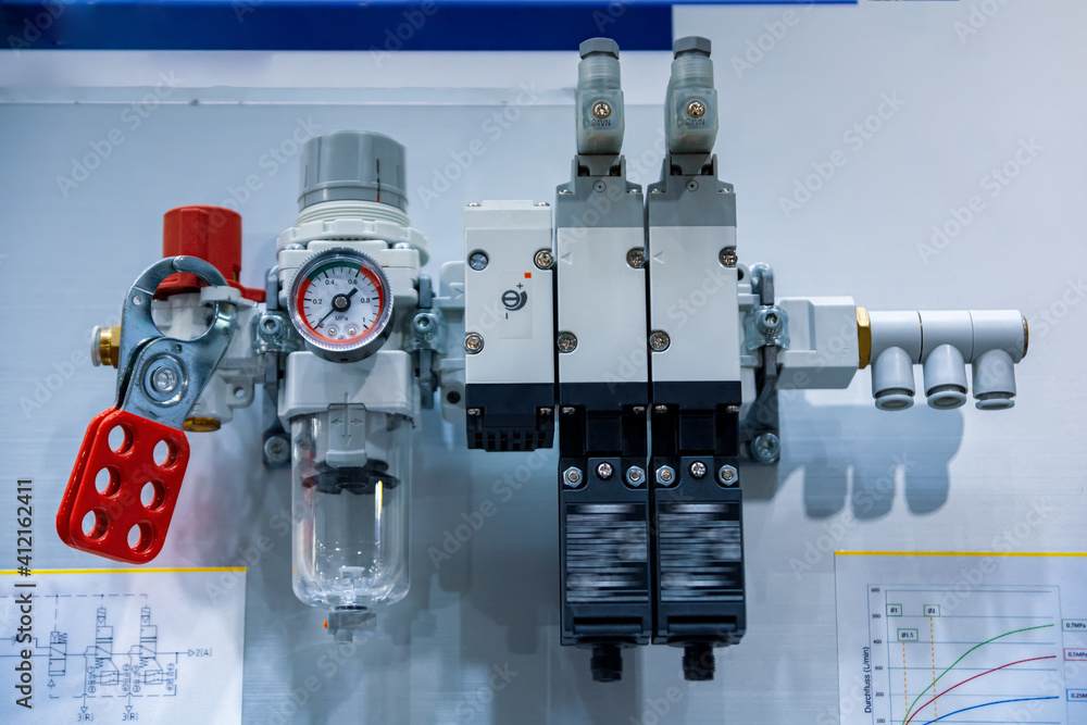 The electro-pneumatic pressure regulator. Pressure switch Stock Photo ...