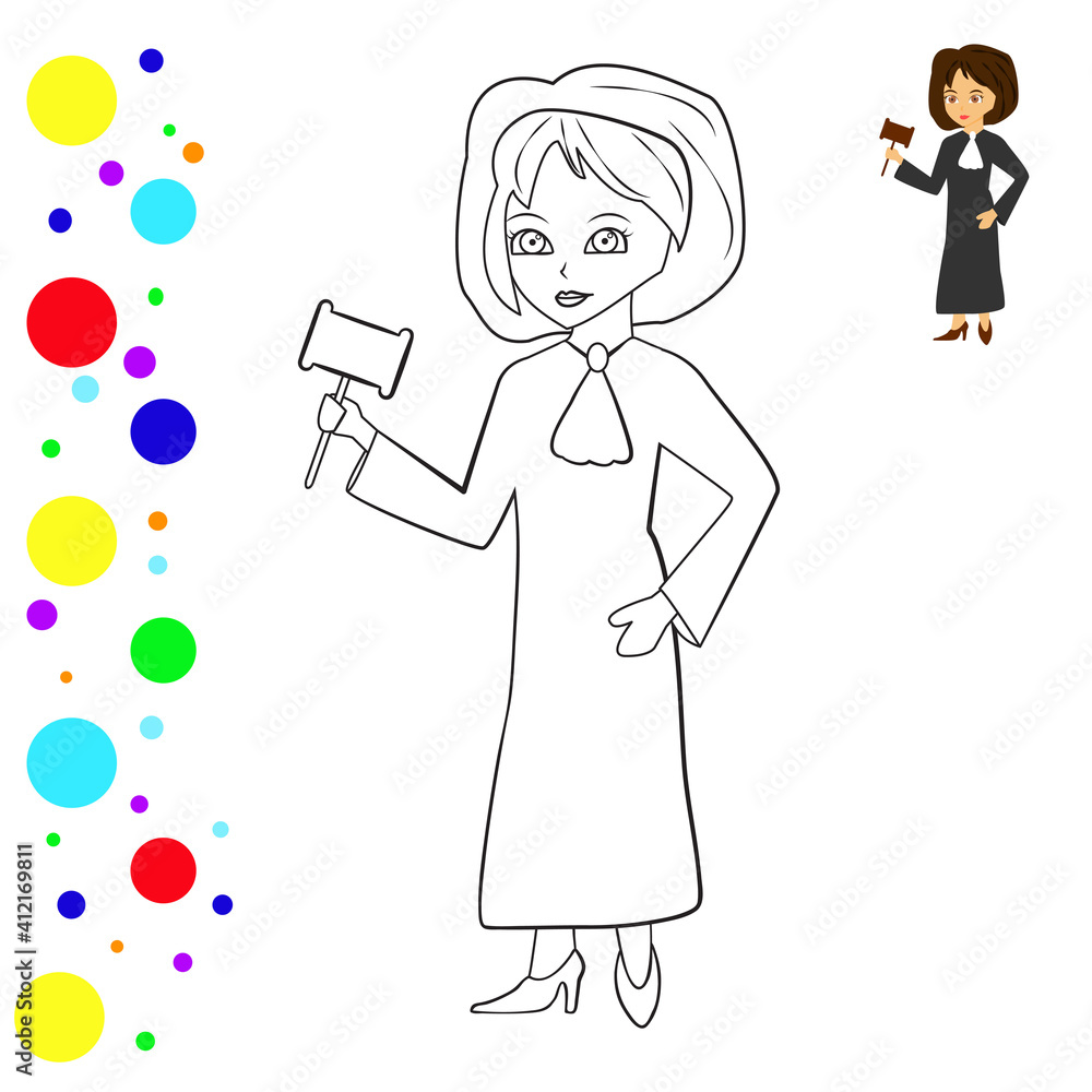 Coloring and colored image of a serious judge. Coloring page person ...