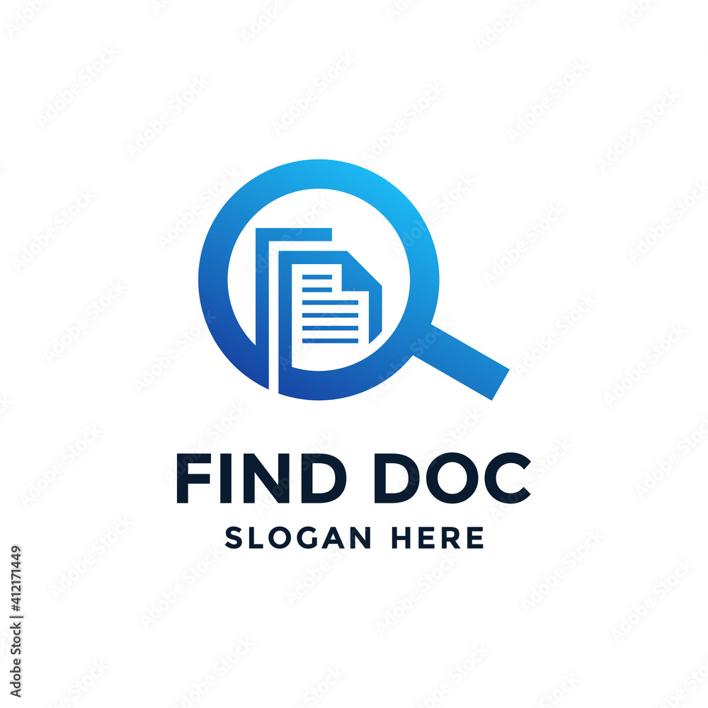 Review search logo design template. Magnifying glass icon with document ...