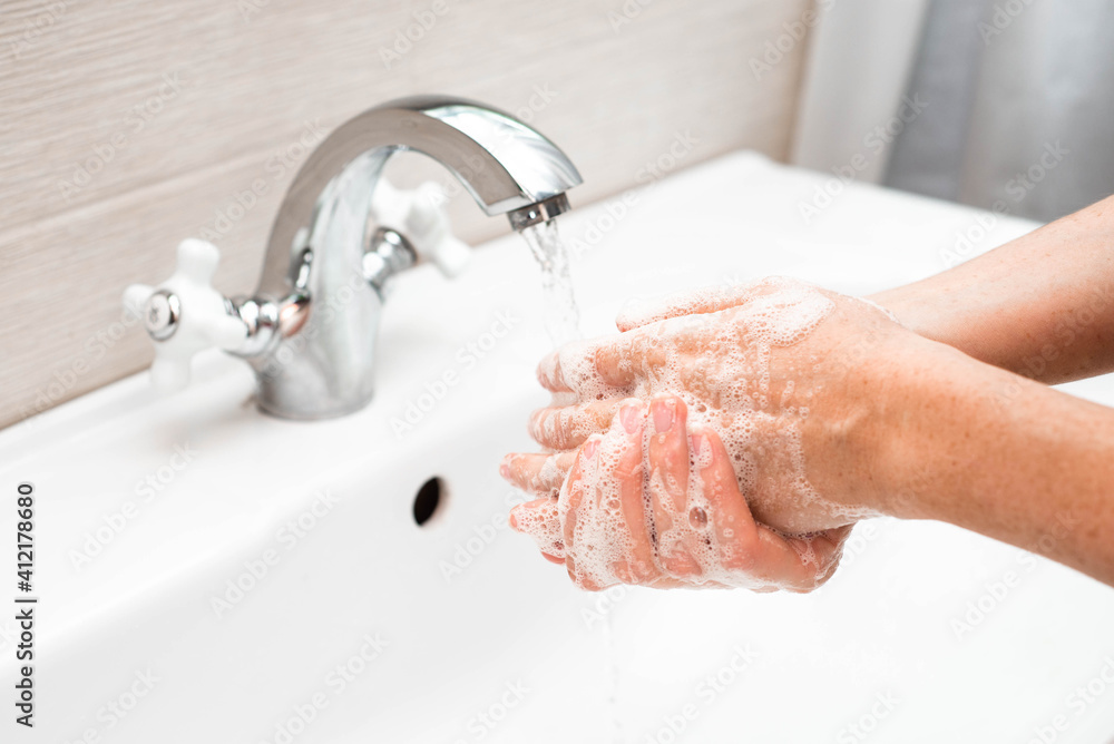 Step 1. The correct technique and instructions for washing hands. Stock ...