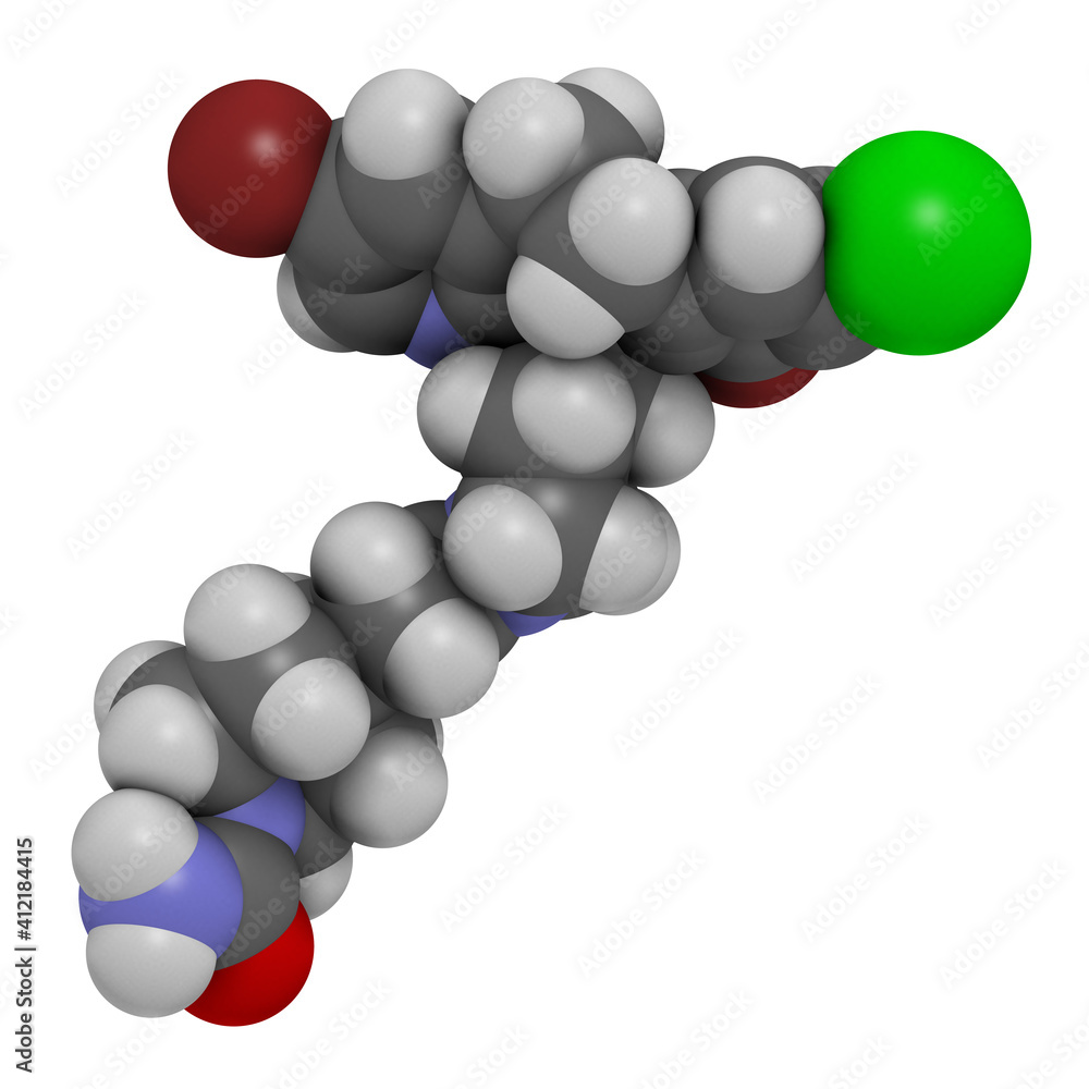 Lonafarnib drug molecule. Inhibitor of farnesyltransferase. 3D ...