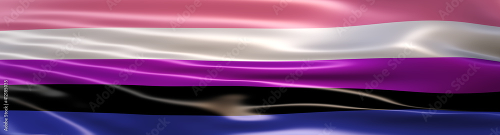 3D illustration of the Gender-fluid Pride Flag rendered in large wide ...
