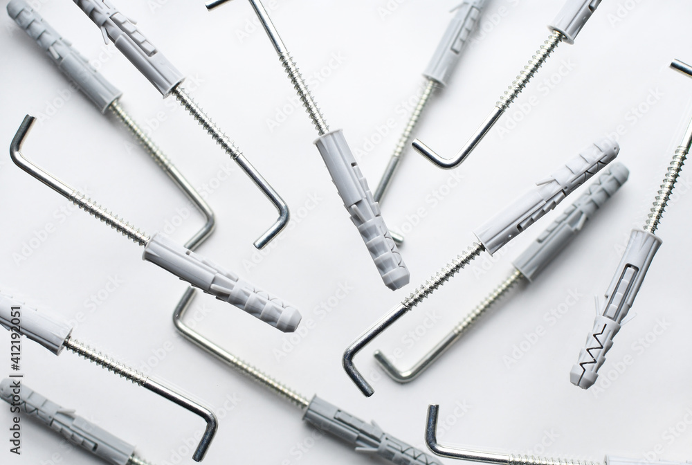 Foto de Expansion dowel. Collection of screw heads. Background of ...