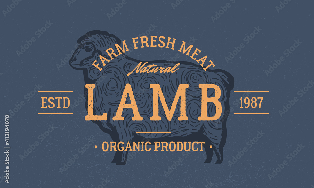 Lamb logo. Sheep isolated on dark blue background. Sheep silhouette ...