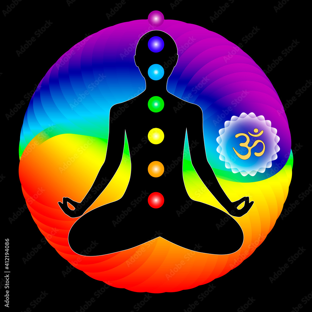 The aura of the body. Rainbow color marked layers of the male body ...