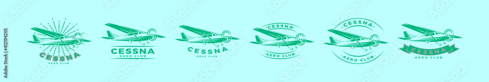 set of cessna plane logo cartoon icon design template with various ...