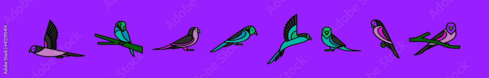 set of budgie bird cartoon icon design template with various models ...