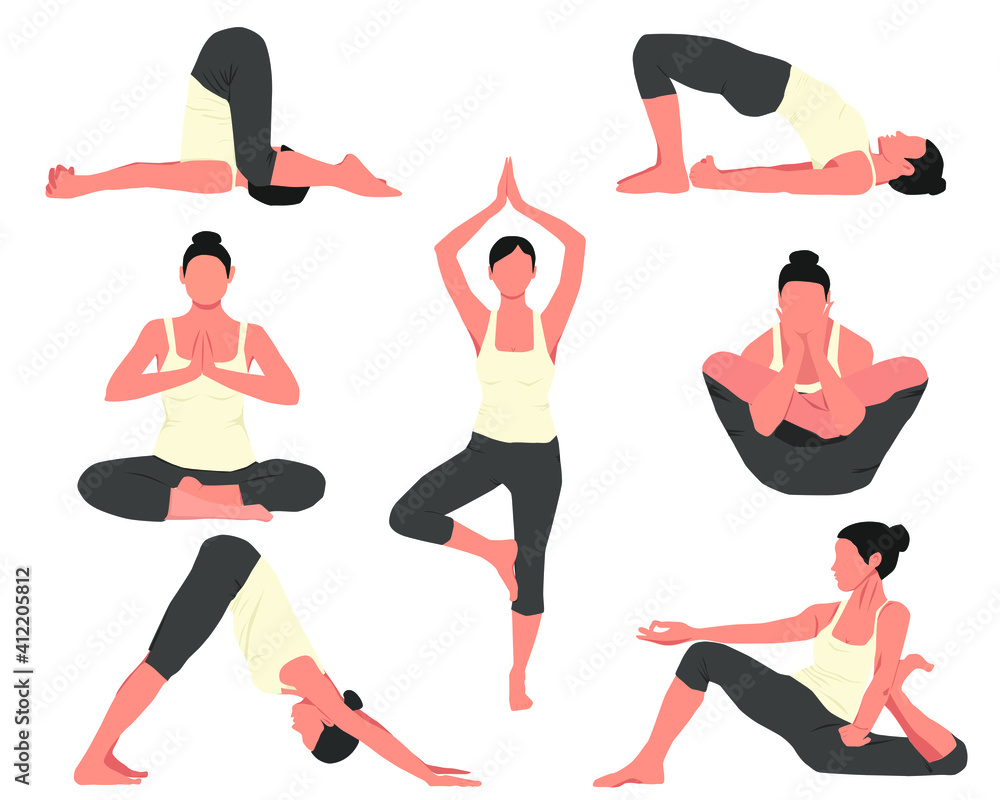 Vector set of 7 yoga poses. Popular asanas. Application design Stock ...