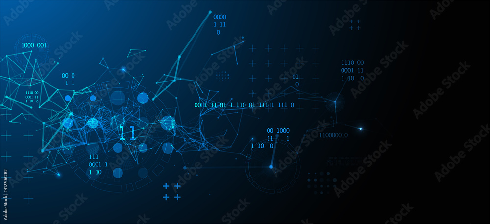 Technology background with plexus effect. Big data concept. Binary ...