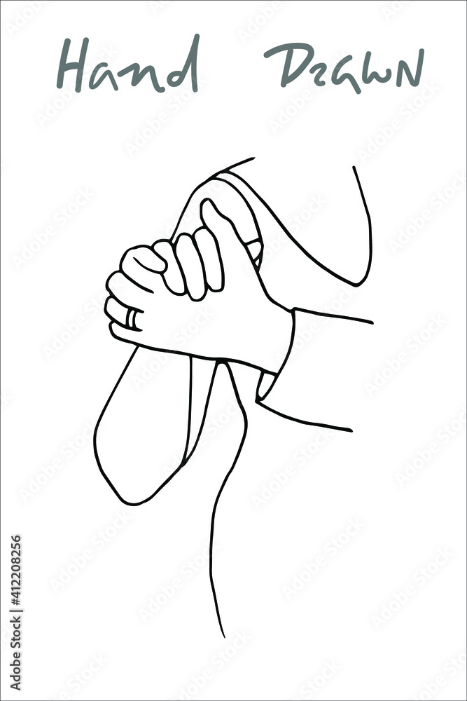 view of two intertwined hands of dancing man and woman. part of drawing ...