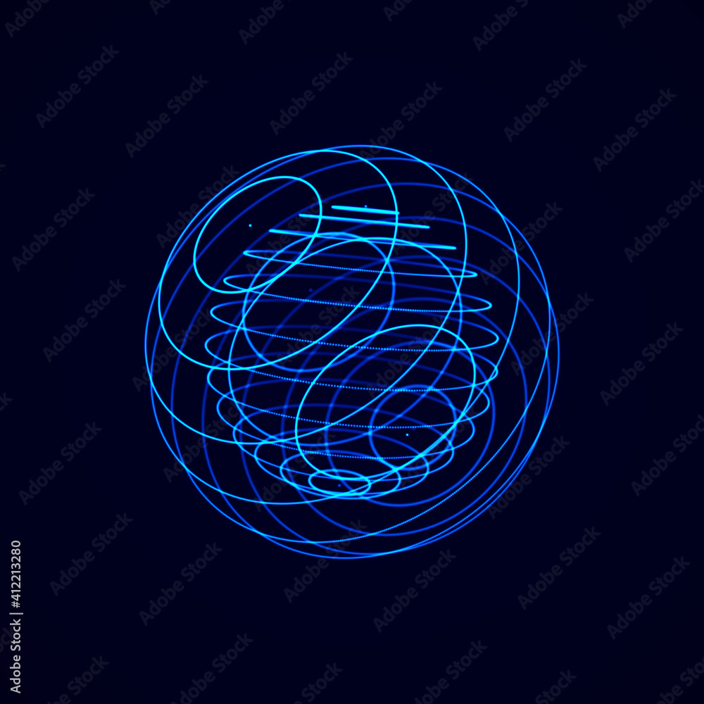 Blue sphere consisting of points. Modern wireframe elements. Technology ...