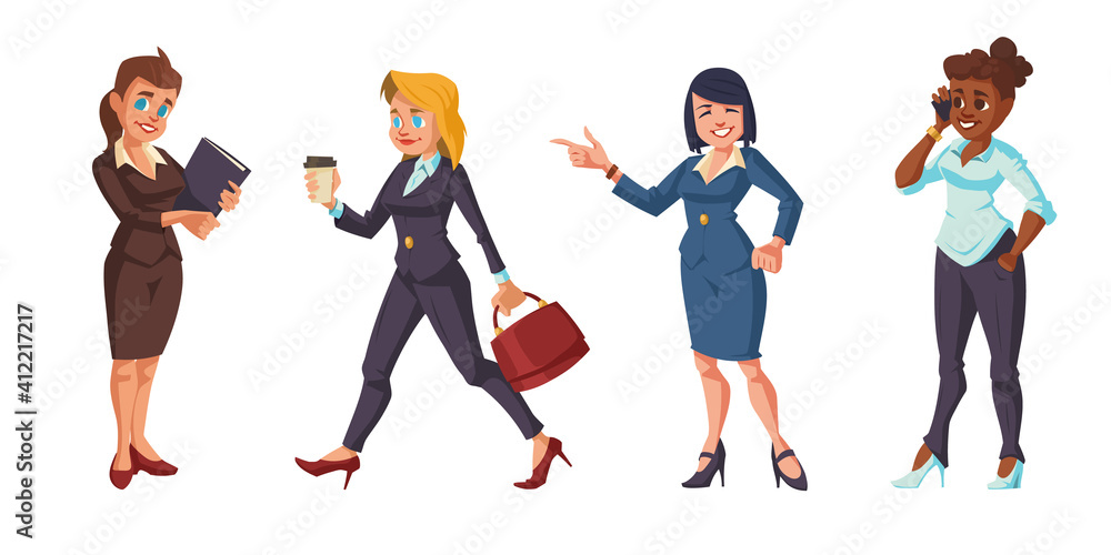 Cartoon business women isolated on white background. Young multiracial ...