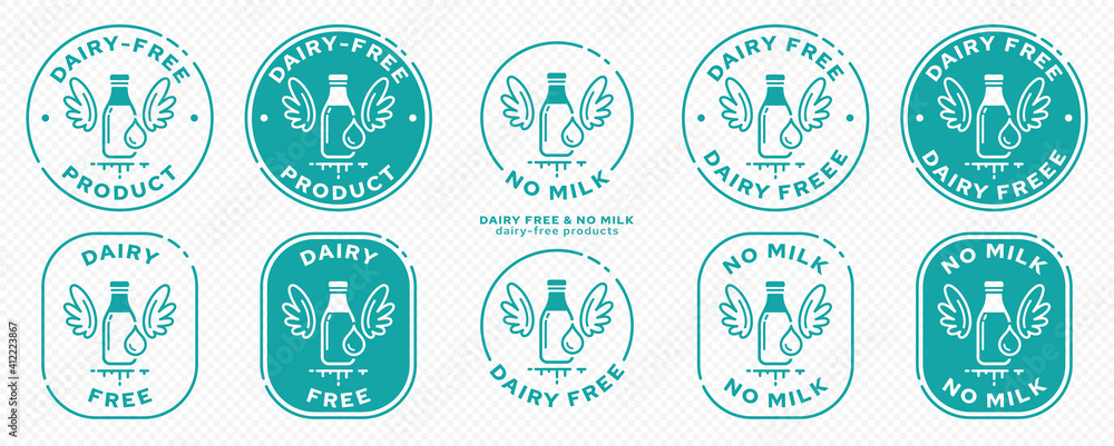 Concept for product packaging. Labeling - dairy free, milk free. A ...