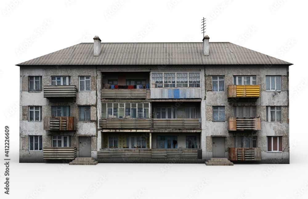 Old building render on a white background. 3D rendering Stock ...