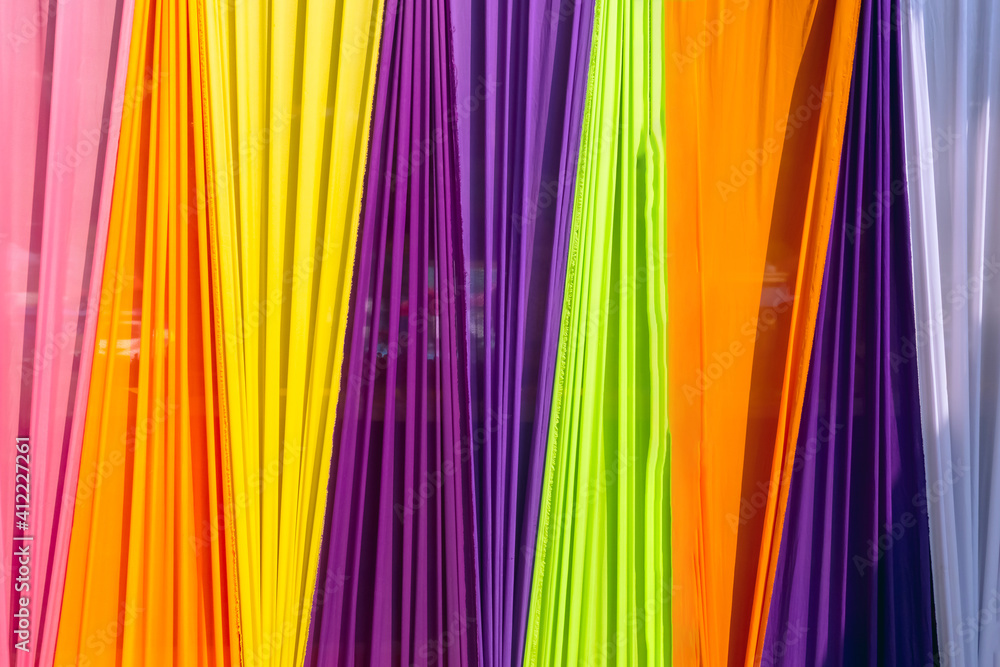 Beautiful multi-colored curtains decorated as a backdrop for the ...