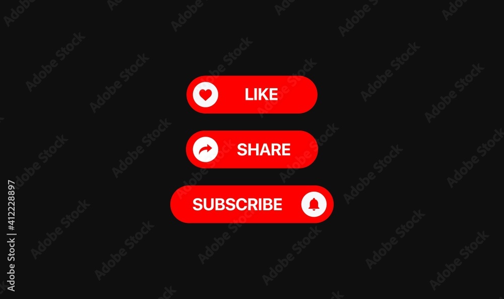 Youtube Red social media elements. Like button. Share button. Subscribe ...