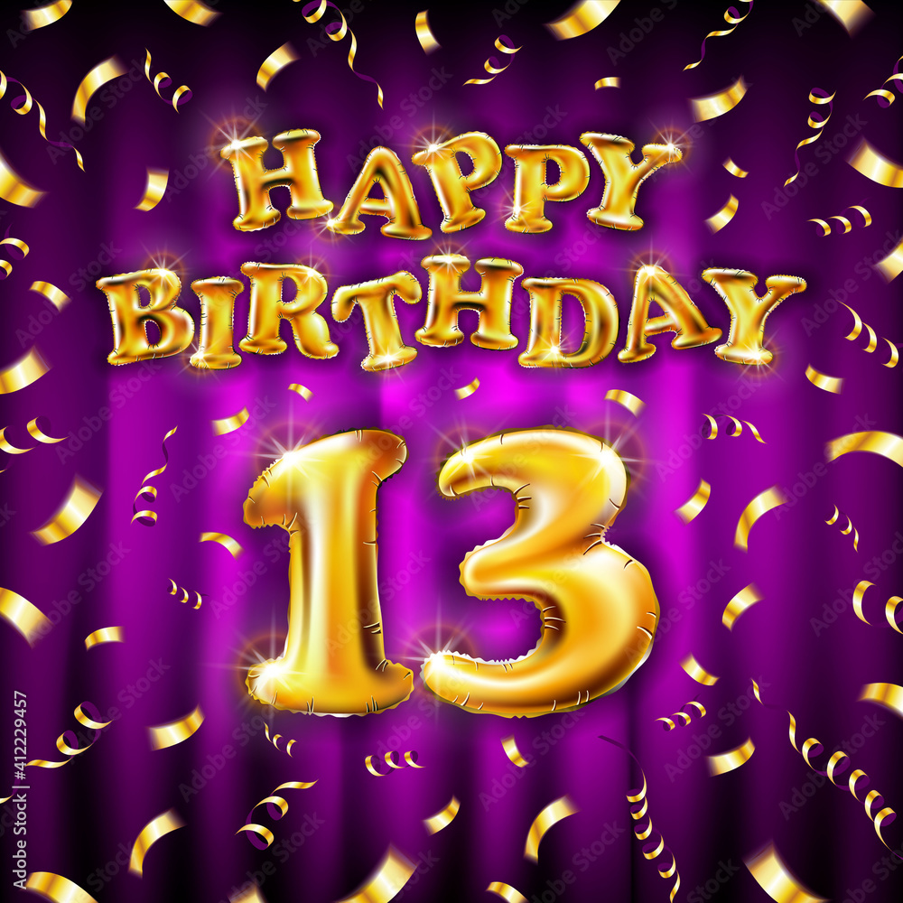 13 Happy Birthday message made of golden inflatable balloon thirteen ...